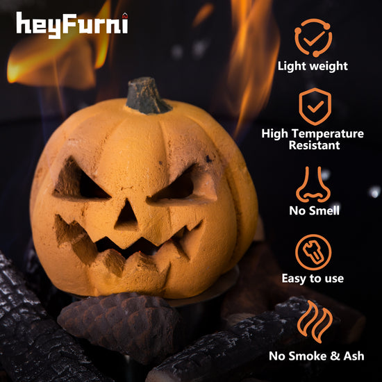 Ceramic Carved Pumpkin Gas Log / Fireproof Fire Pit Pumpkin / Two Size ...