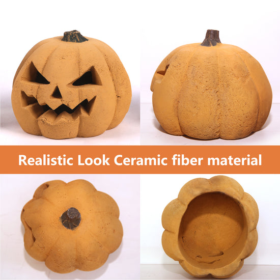 Ceramic Carved Pumpkin Gas Log / Fireproof Fire Pit Pumpkin / Two Size ...